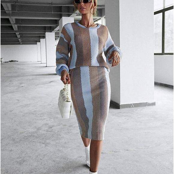 Dresses | Classic Colorblock Stripes Long Sleeve Knit Sweater High ...